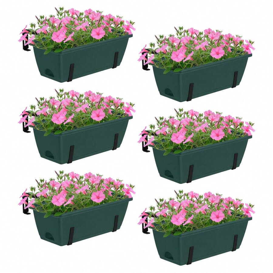 Balcony Planters Railing Hanging, 16.9in Railing Planter Box 6 Pack ...