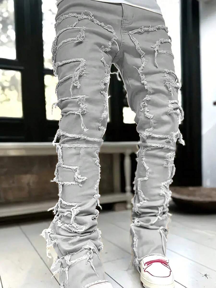 Men's Creative Fashionable Solid Color Denim Jeans, Emo Style | SHEIN USA