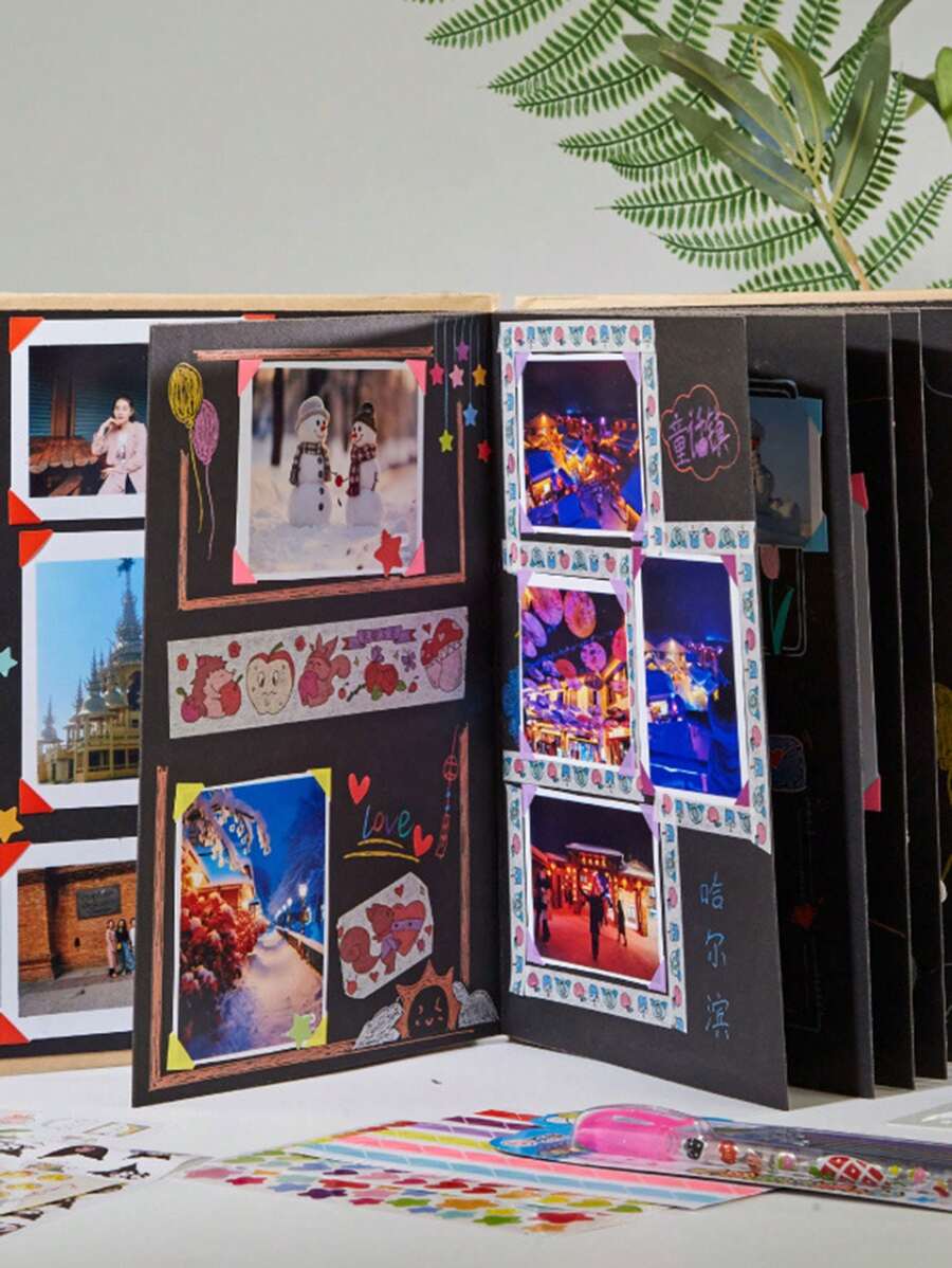 Álbum de fotos de estilo acordeón negro de tarjeta DIY, álbum de fotos ...