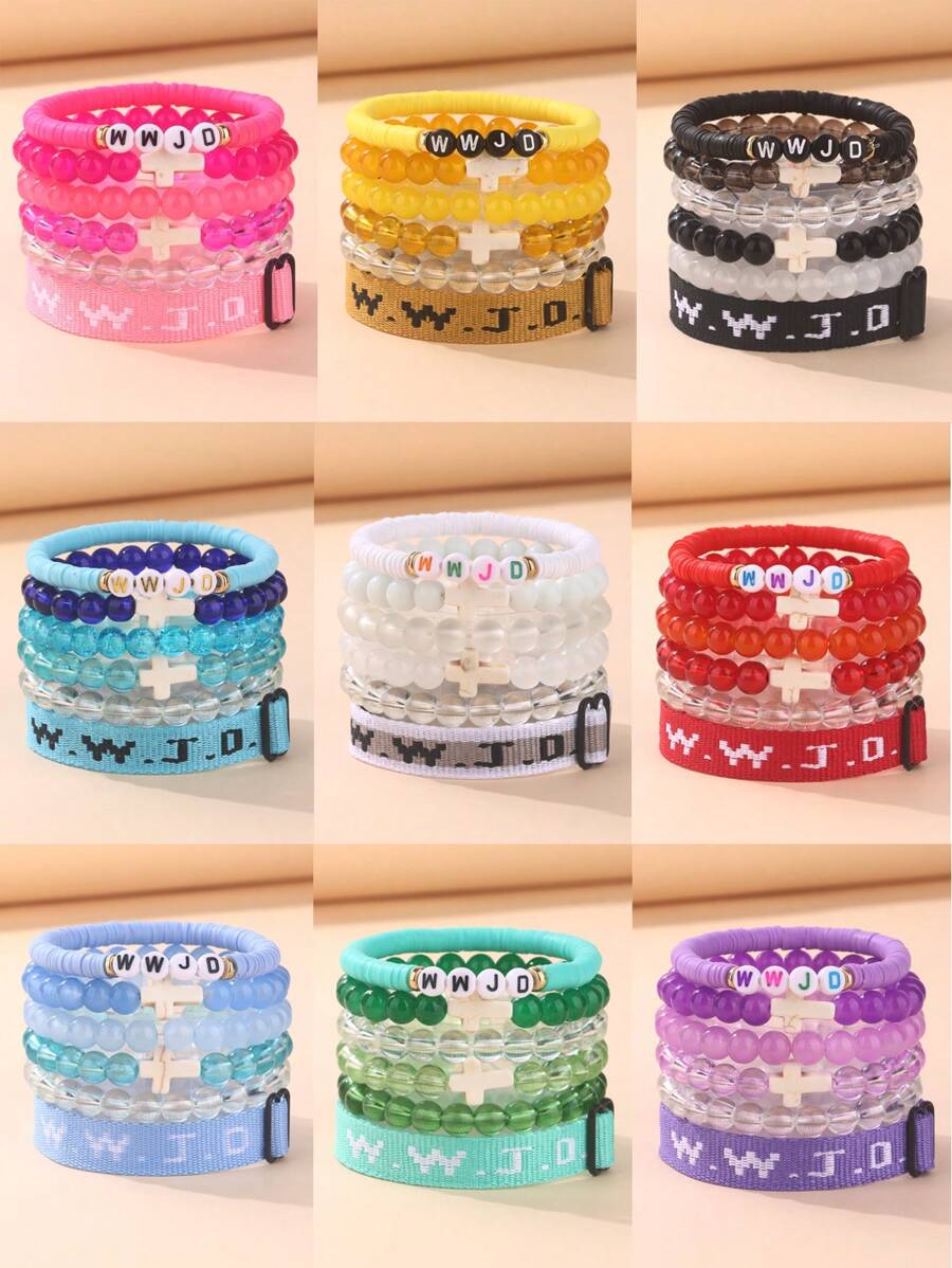 6pcs WWJD Bracelet Christian Cross Bracelets For Women Men Jesus ...