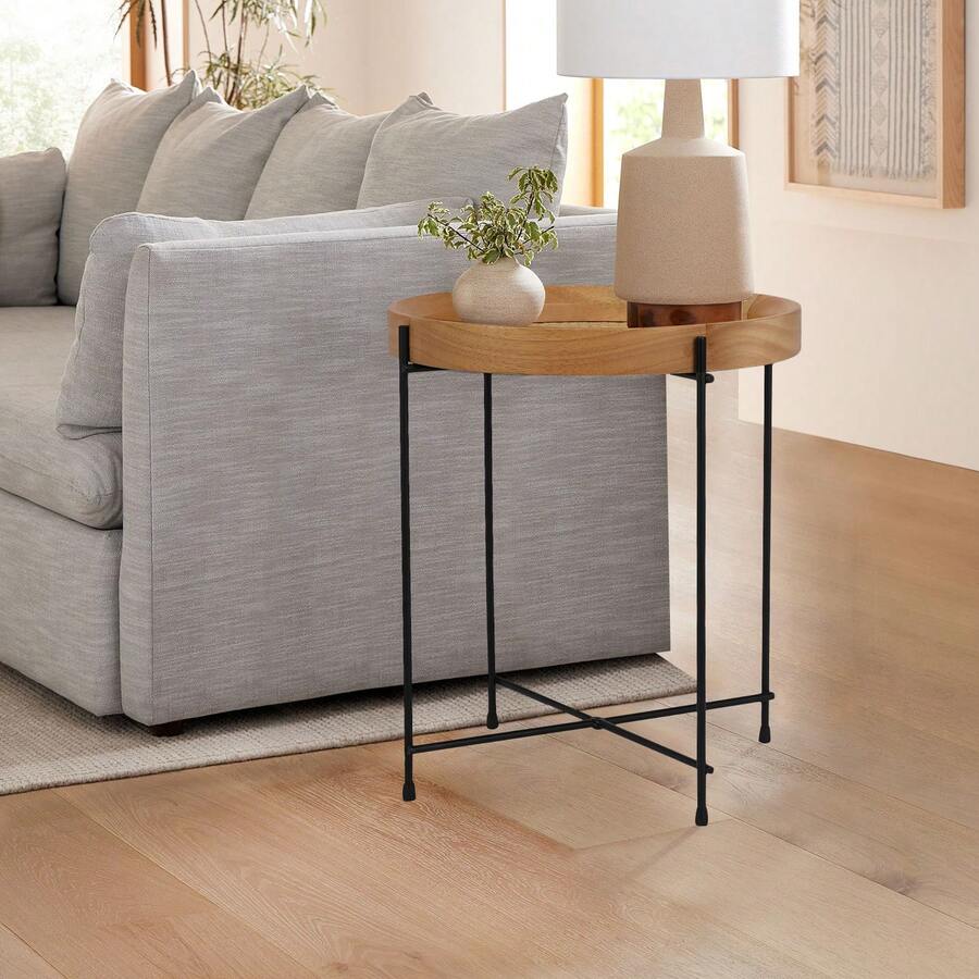 WELLET Small End Table Round Side Table Accent Rattan For Living Room ...