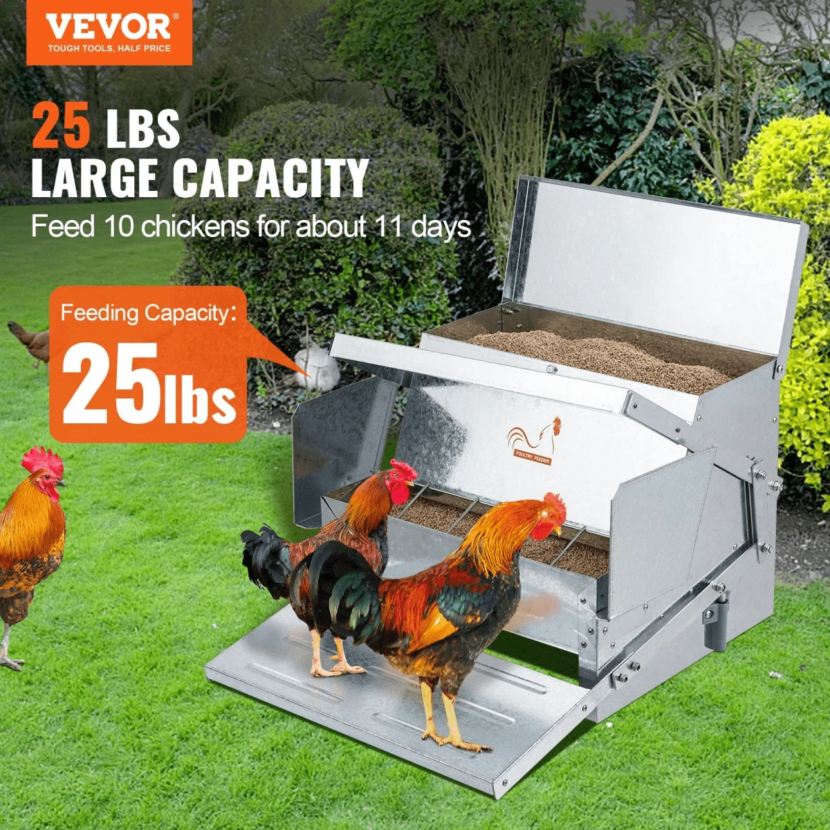 Automatic Chicken Feeder, 25 Lbs Capacity Feeds 10 Chickens Up To 11 ...