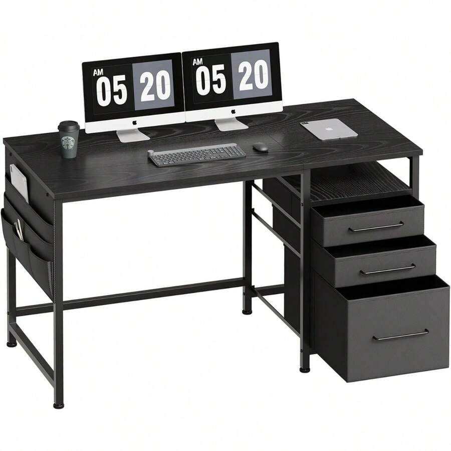 Small Desk With Drawers, 47 Inch Computer Desk With Shelves, Writing ...