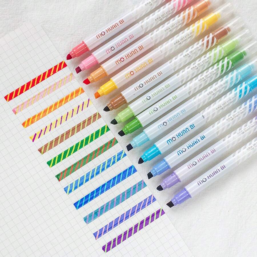 Random 1/3/12 Magic Colors Highlighter Pen Set Dual-Side Fluorescent ...