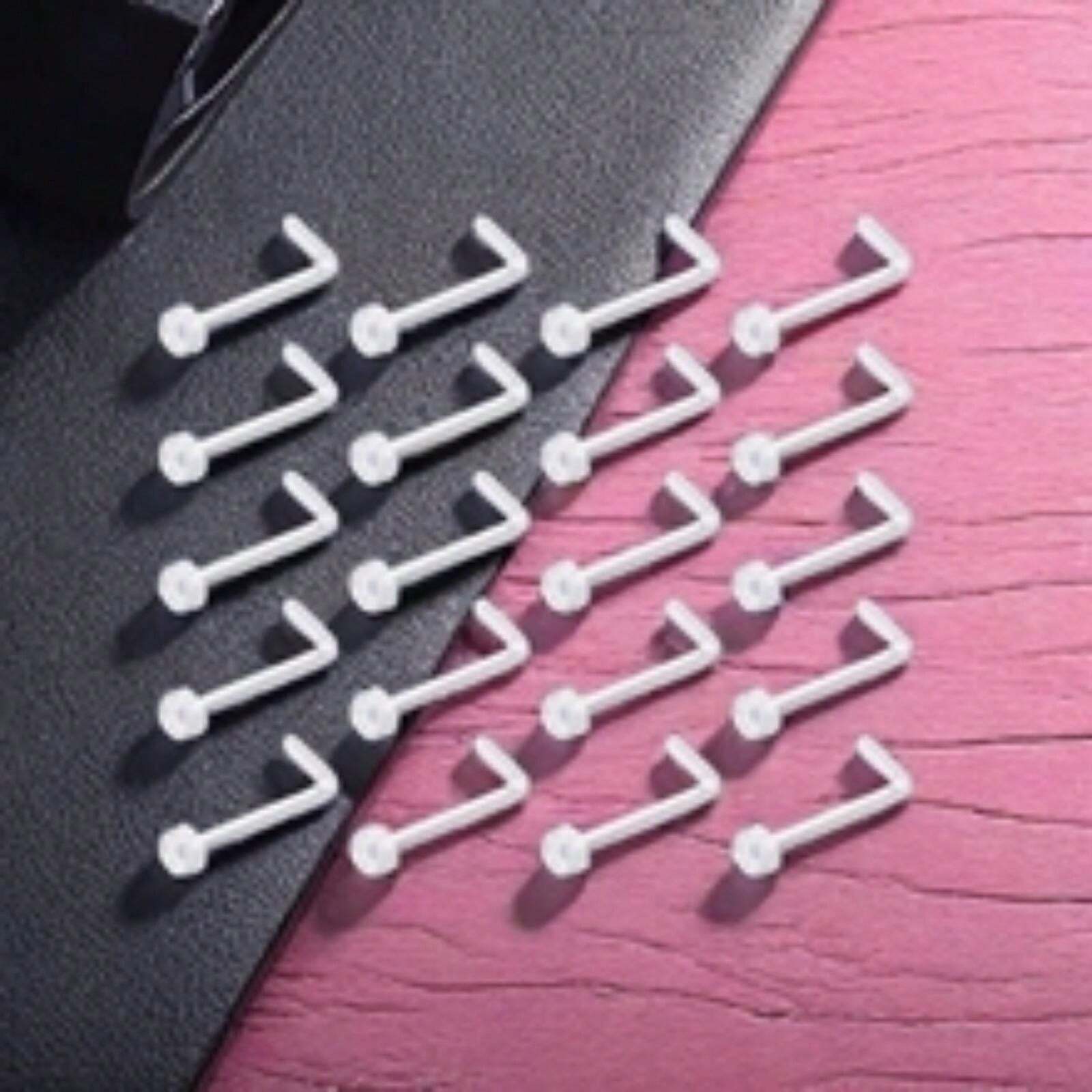 20pcs 18g Clear Nose Ring Retainer Bioflex L Shape Nose Rings Studs ...