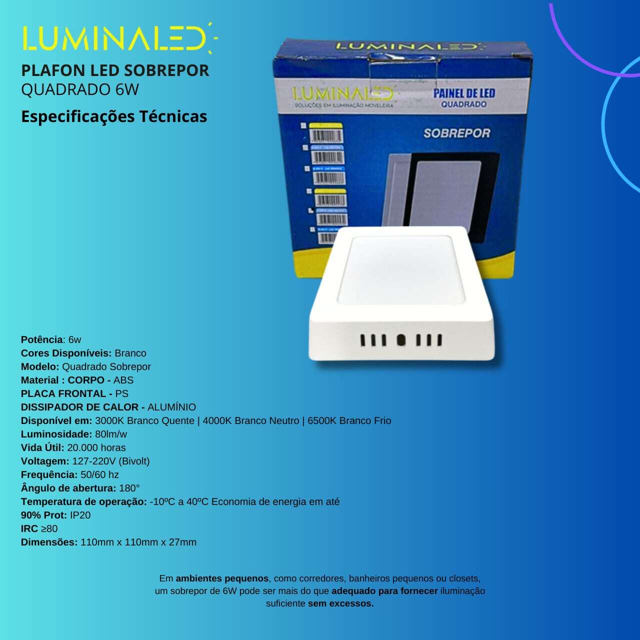 Kit 3 Painel de Led Plafon 6w Sobrepor Teto Casa (Temperatura de Cor da ...