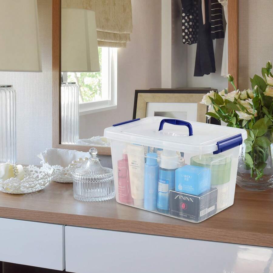 Anbers 4 Packs 12 Liter Clear Plastic Storage Boxes With Lids, Clear ...