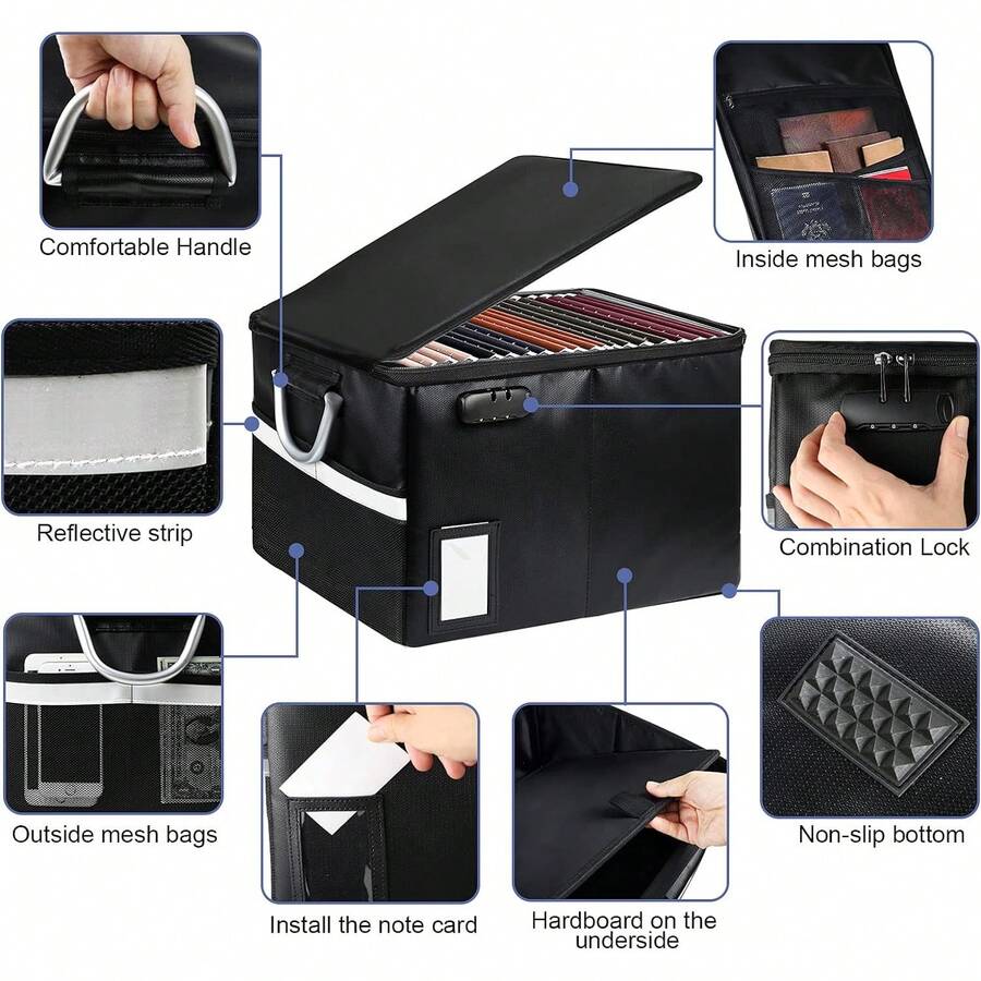 Fireproof File Boxes Lockable File Organiser Portable Collapsible ...