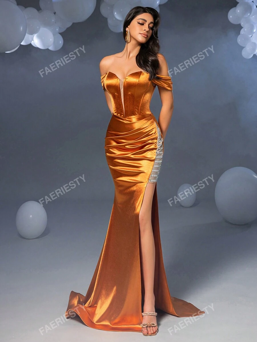 Faeriesty Elegant Off Shoulder Split Mermaid Hem Evening Dress, Formal Prom Gown, For Wedding ...