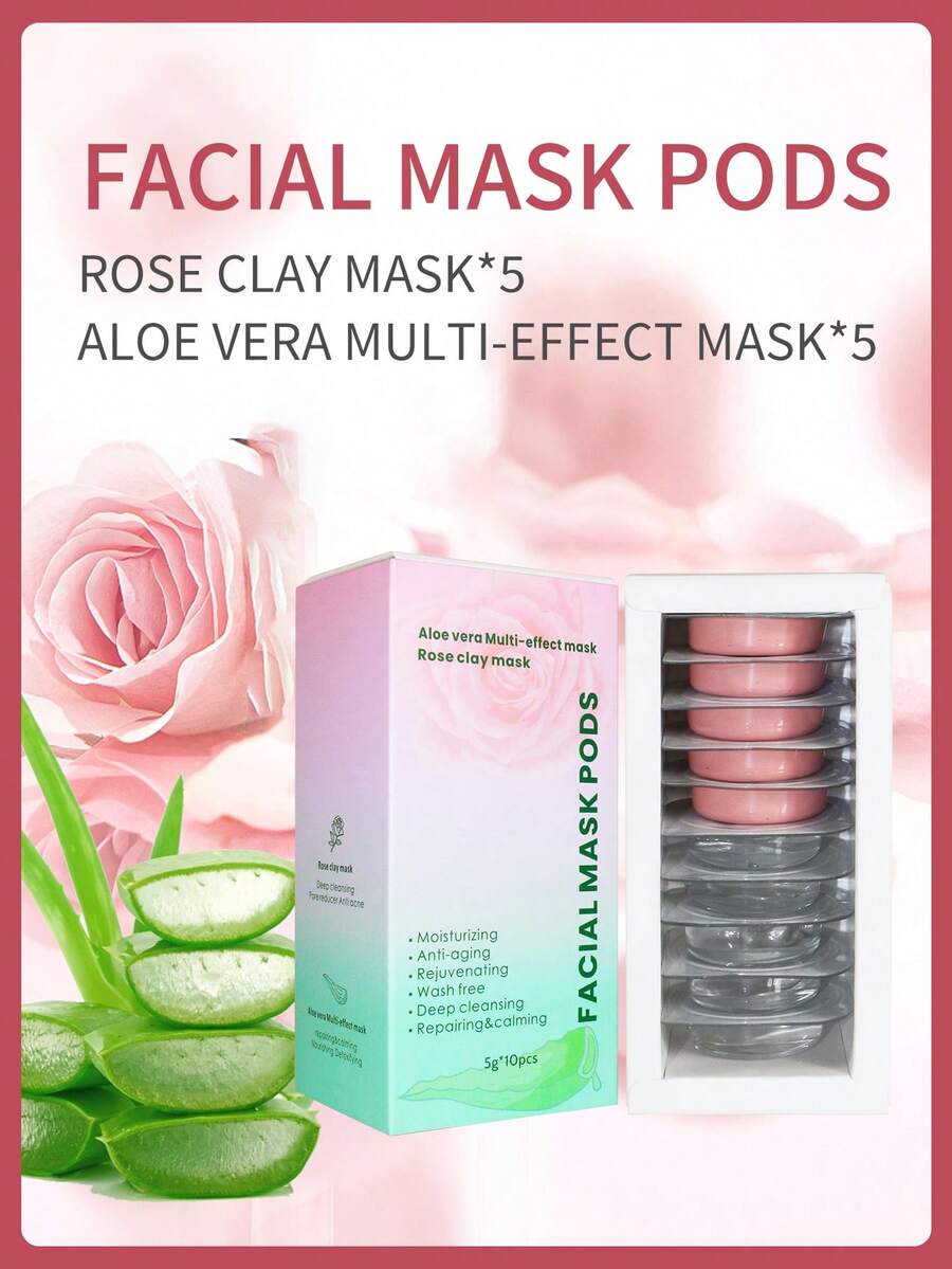 Facial Cleansing And Hydrating Set Facial Mask Pods Rose Clay Mask*5 ...