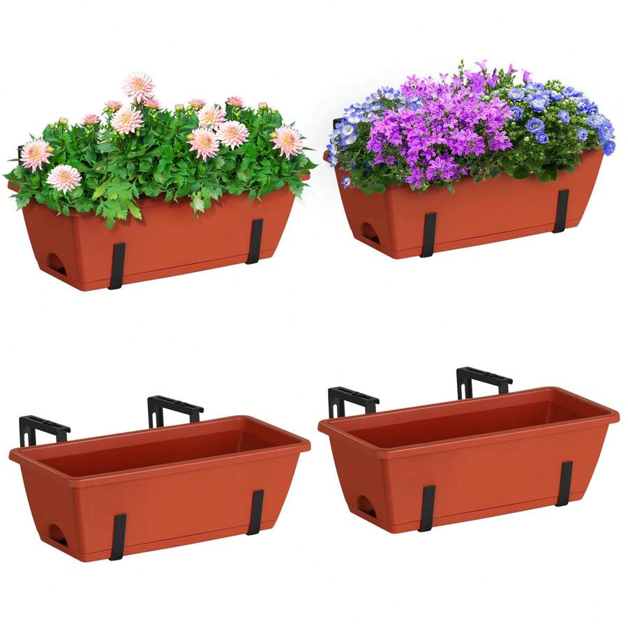 4 Pack Deck Railing Planter Box, Railing Planter Box, Balcony Planter ...