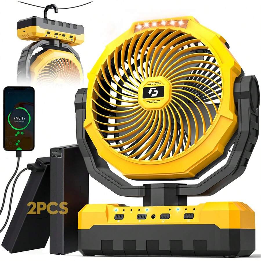9-Inch Camping Fan 24000mAh Detachable Battery Powered Fan 4 Speed USB ...