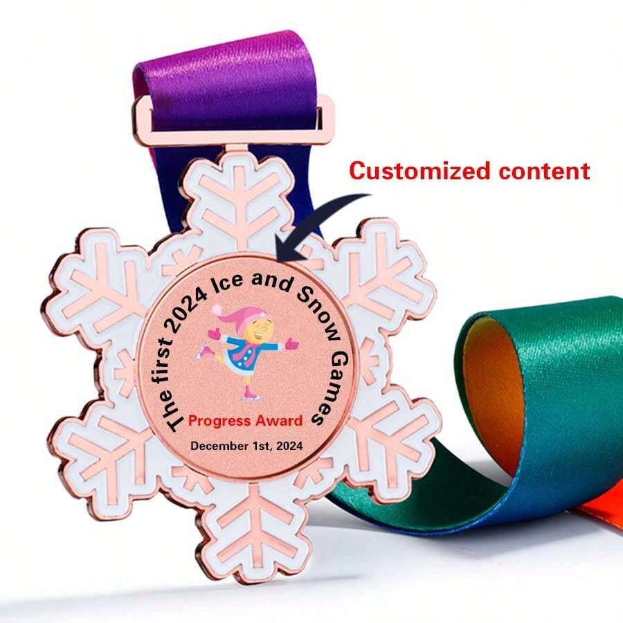 1pc Customized Snowflake Shaped Medal In Gold, Silver And Bronze Colors ...
