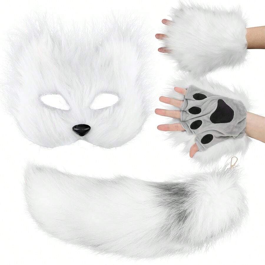 Furry Therian Mask And Fox Tail Glove Set For Girls, Cat Mask Therian ...