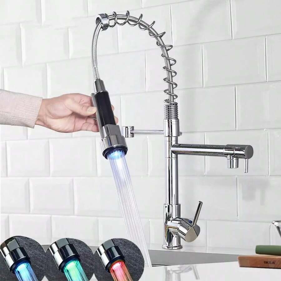 Kitchen Mixer, Kitchen Mixer With LED Light, Single Lever Pull-Down ...