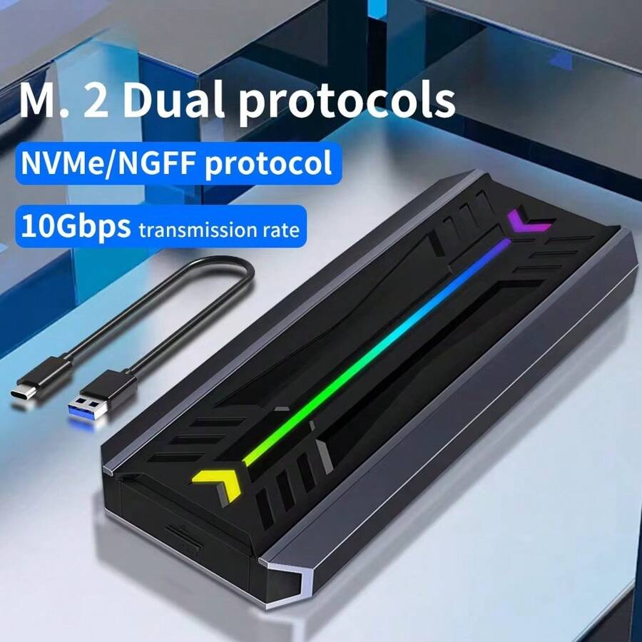 WALRAM RGB SSD NVME M2 Hard Drive Enclosure M.2 To USB3.1 Type C NGFF ...