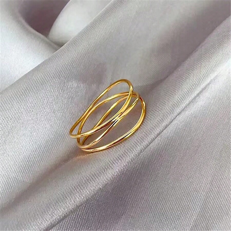 VKHK 1pc Minimalist 18K Gold Plated Stainless Steel Multi-Line Design ...