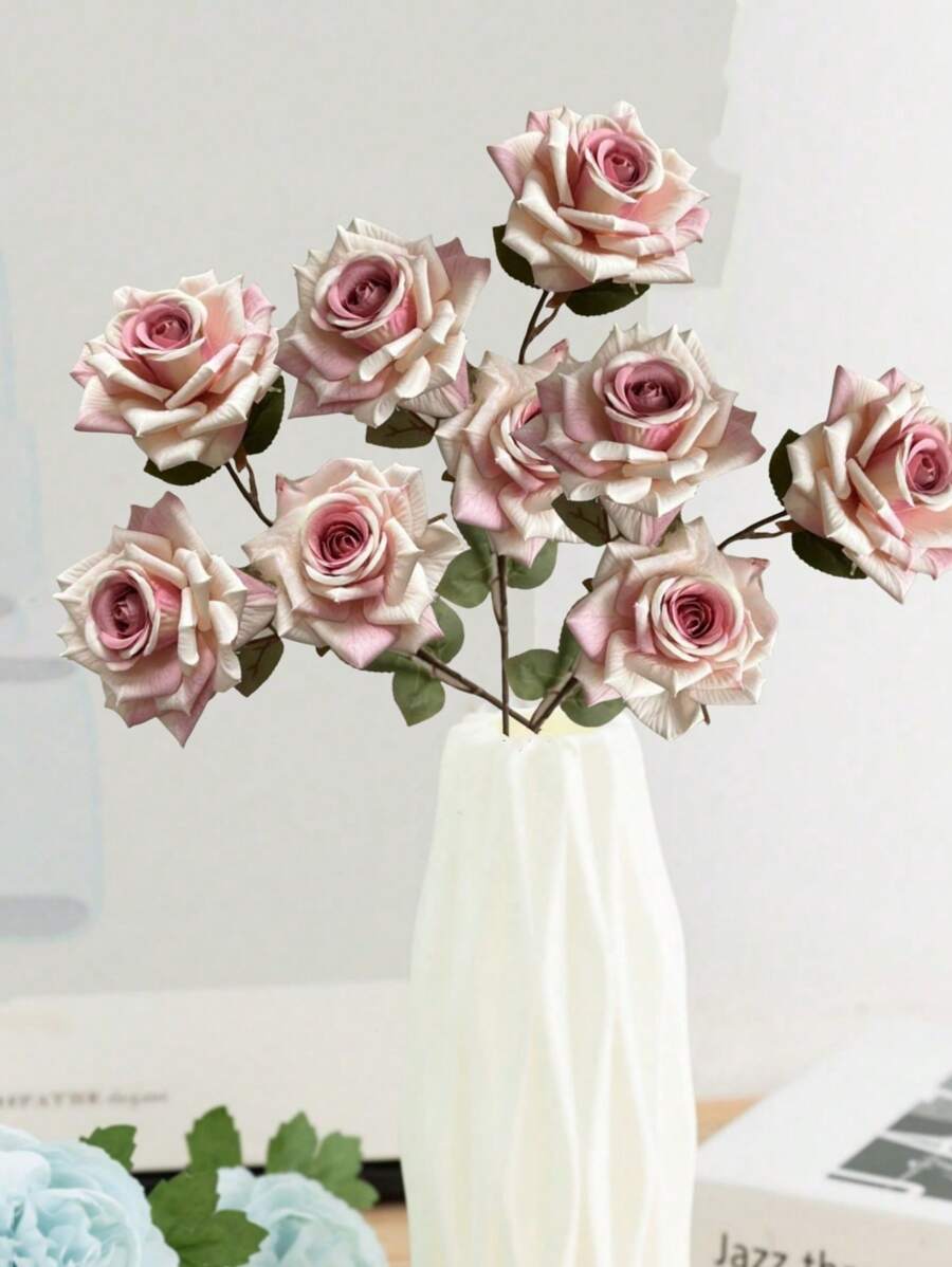 9 Heads /3Pcs Stem 26.37in Artificial Flower Mocha Rose , Realistic ...