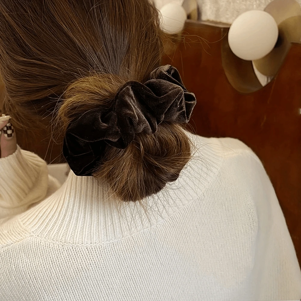4pcs/Set Oversize Velvet Scrunchies, Solid Color Fabric Hair Ties ...