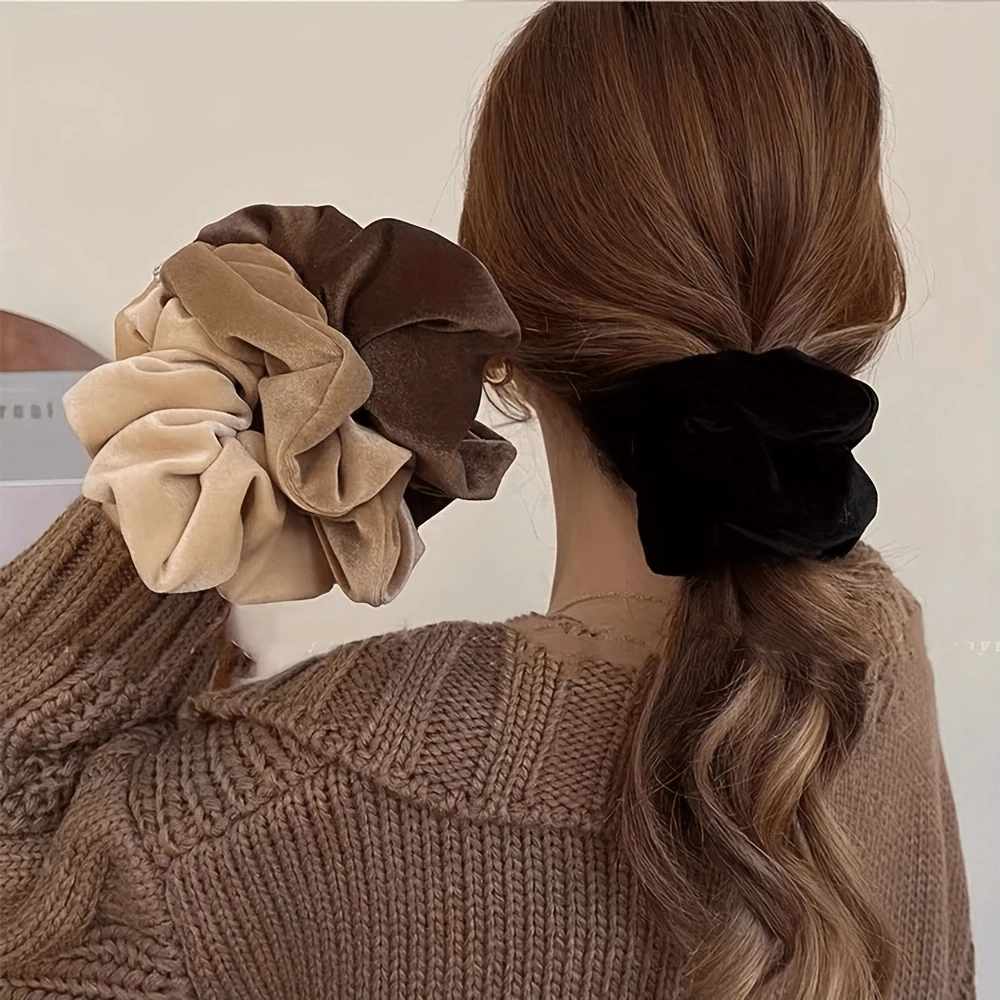 4pcs/Set Oversize Velvet Scrunchies, Solid Color Fabric Hair Ties ...