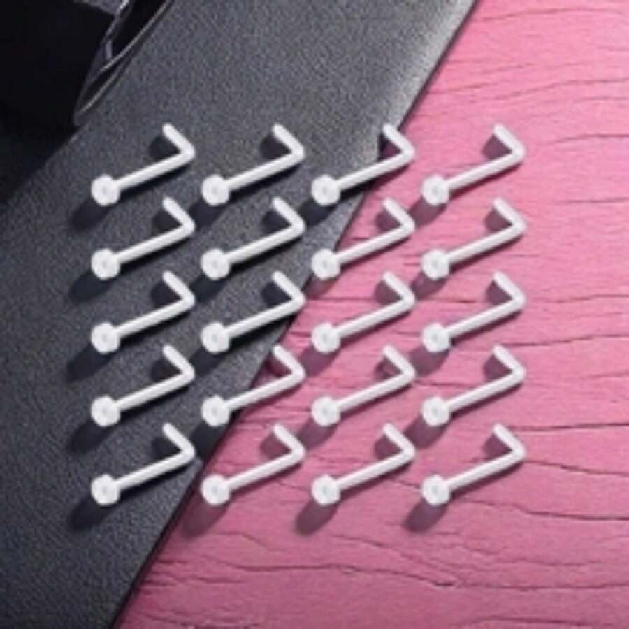 20pcs 18g Clear Nose Ring Retainer Bioflex L Shape Nose Rings Studs ...