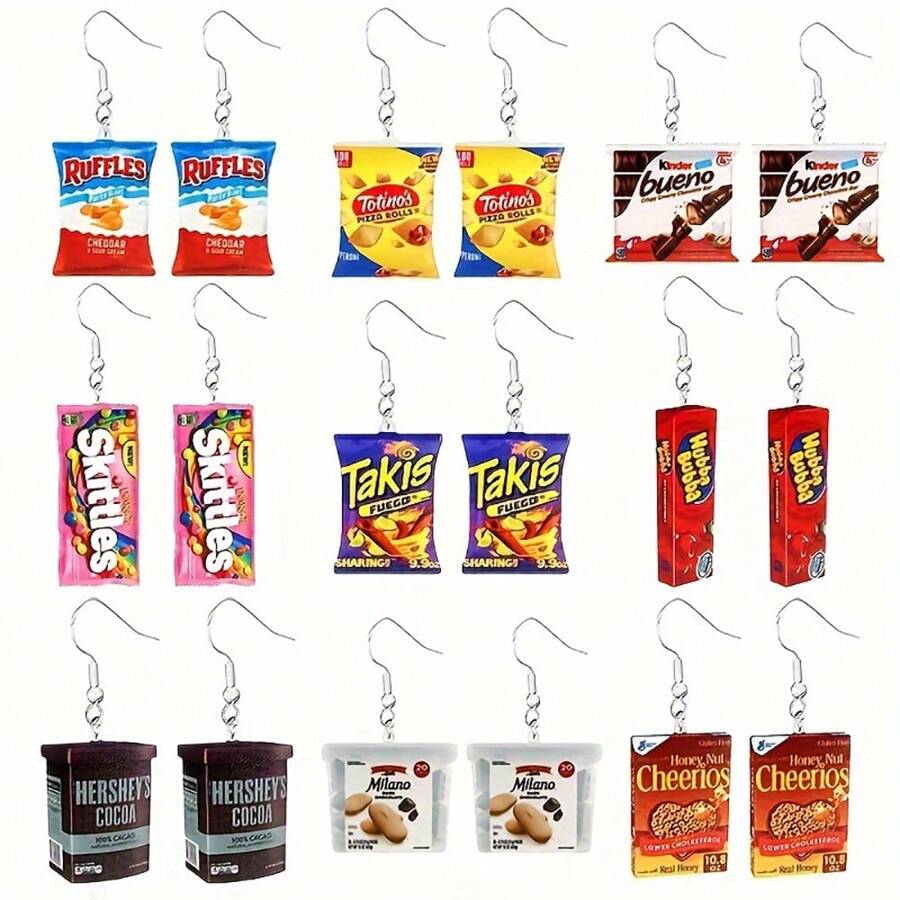 3 Pairs/9 Pairs Food Themed Earrings Sets, Glossy Coated Sweet Snack ...