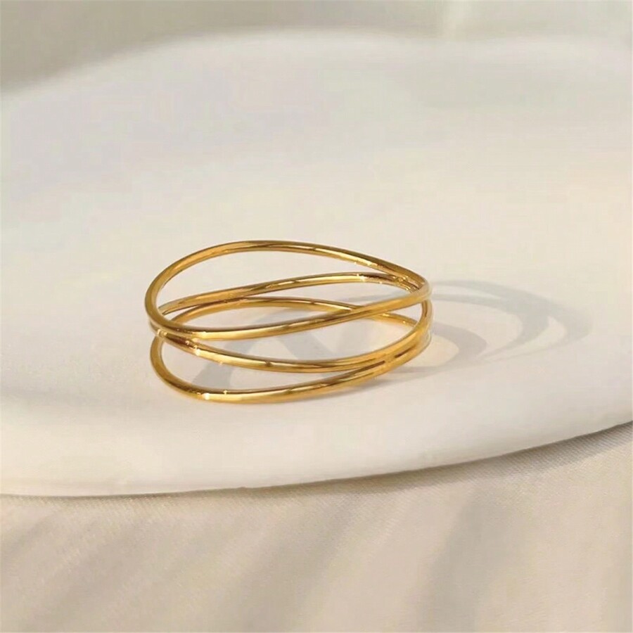 VKHK 1pc Minimalist 18K Gold Plated Stainless Steel Multi-Line Design ...