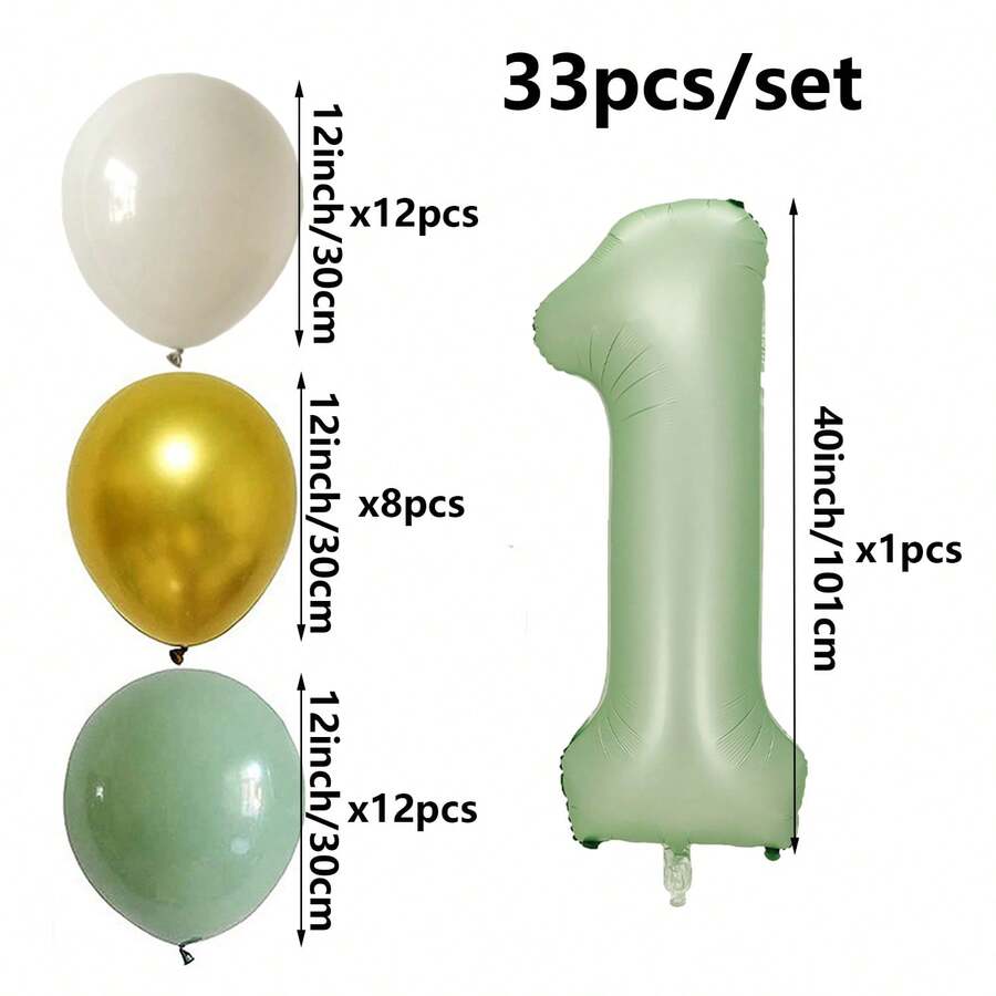 40 Inch Olive Green Number 1 Balloon, 12 Inch Cream Gold Metallic ...