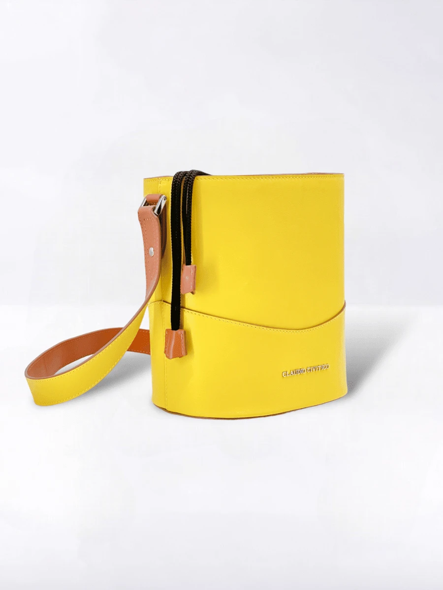 Women Yellow Bucket Bag - 100% Italian Leather | SHEIN USA
