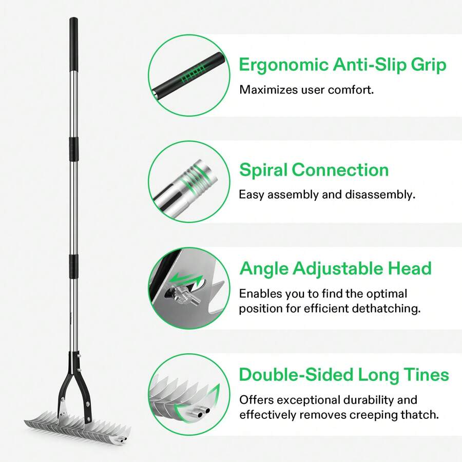 VIVOSUN 70" Thatch Rake, 15" X 70" Lawn Thatching Rake, Sturdy ...