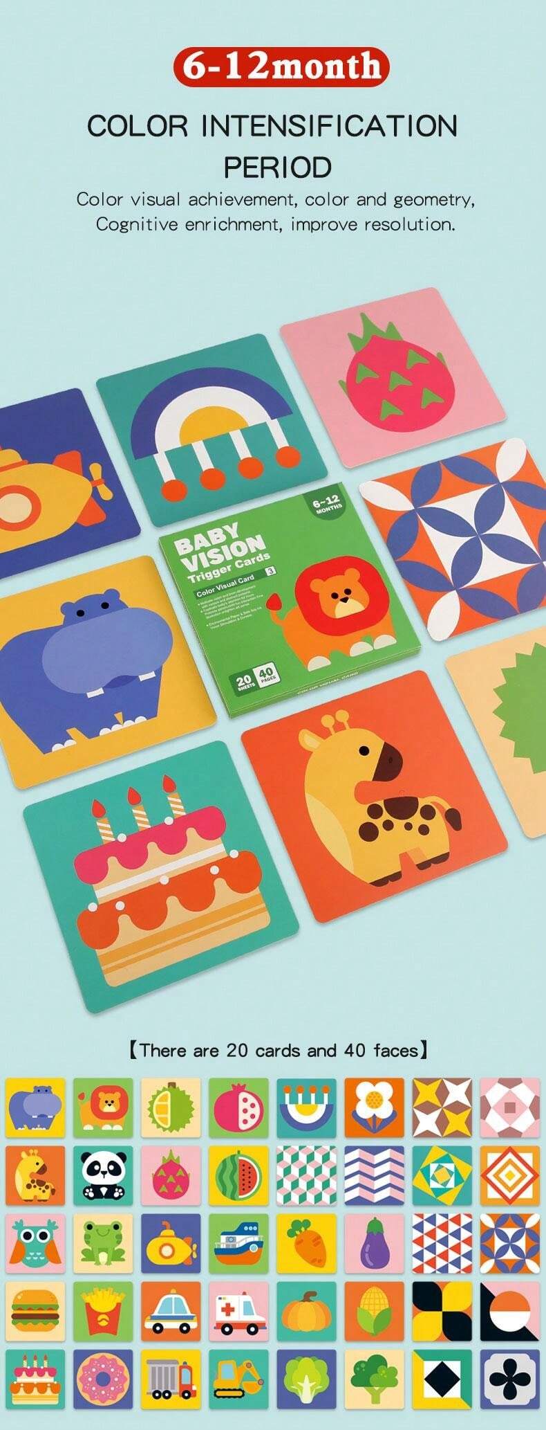 1 Box 20 Sheets 40 Pattern High Contrast Baby Cards, Newborn Visual ...