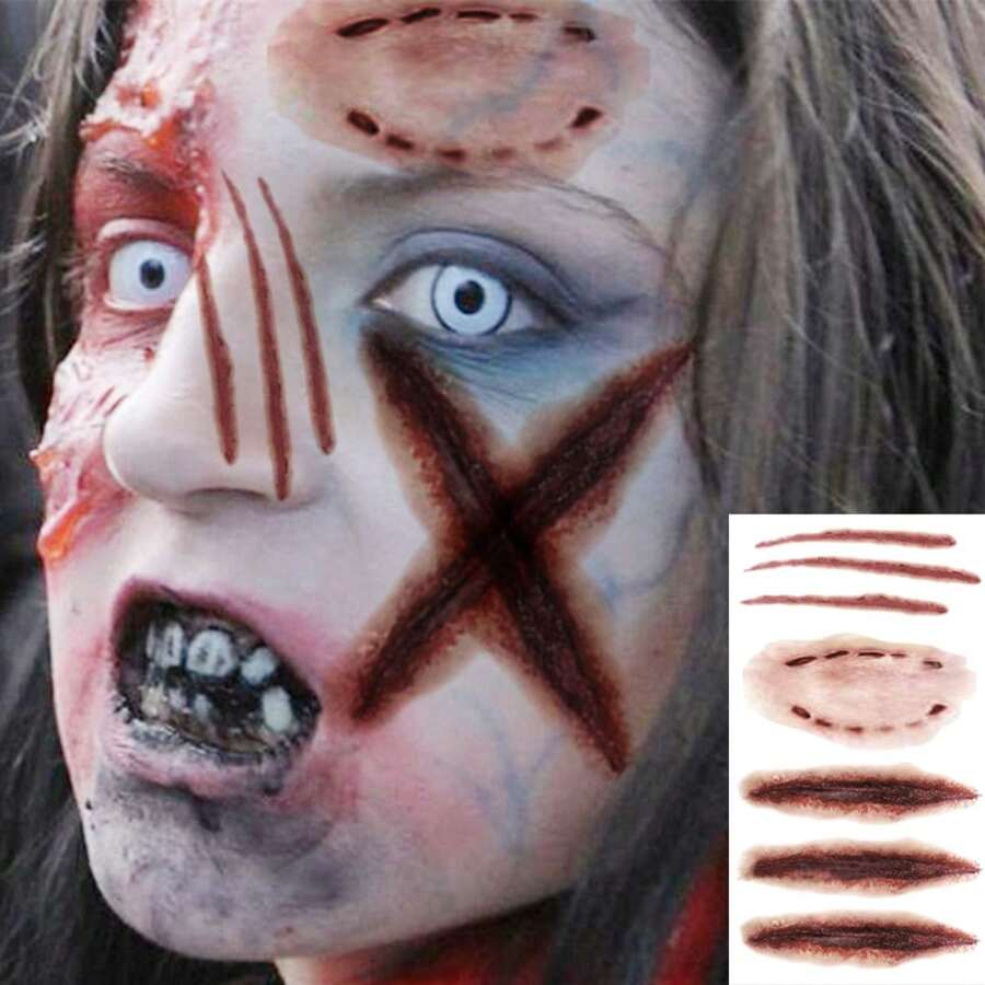 1 Sheets Realistic Fake Scars Tattoo Temporary Halloween Makeup Kit ...