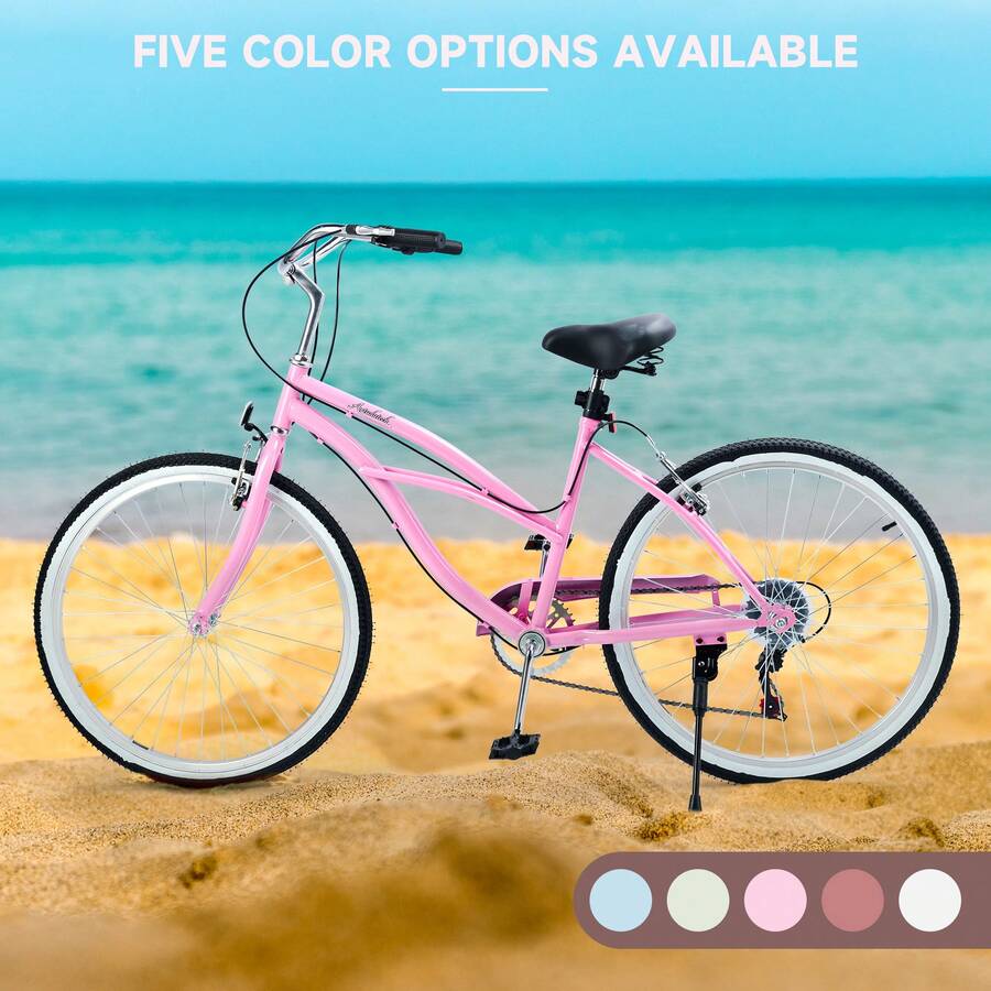 26 Inch Beach Cruiser Bike For Mens And Womens, 7 Speed Urban Bike With ...