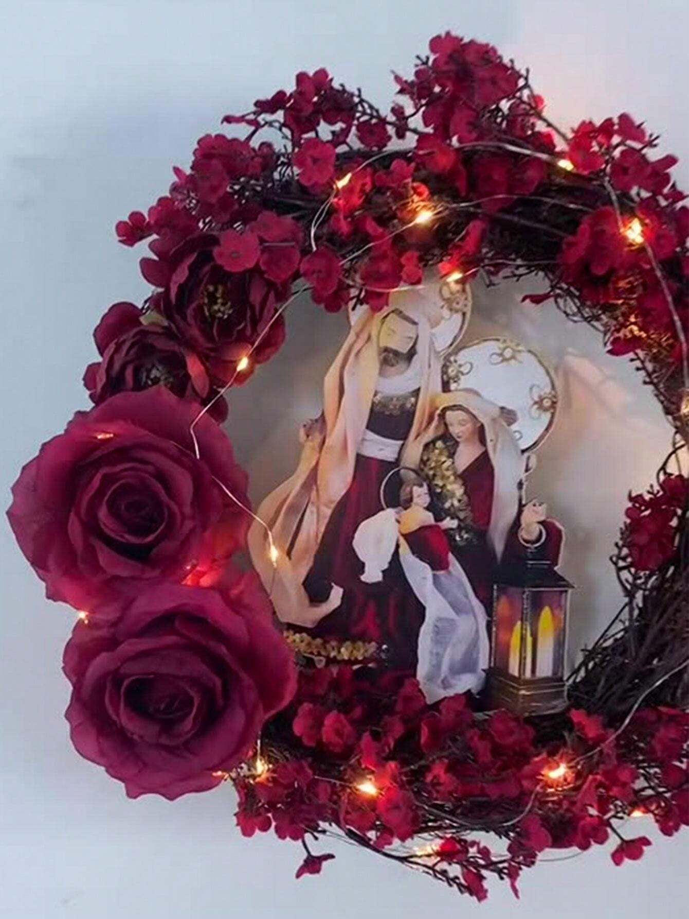 La Vierge Marie en rouge, Joseph, brille sur la naissance de la ...