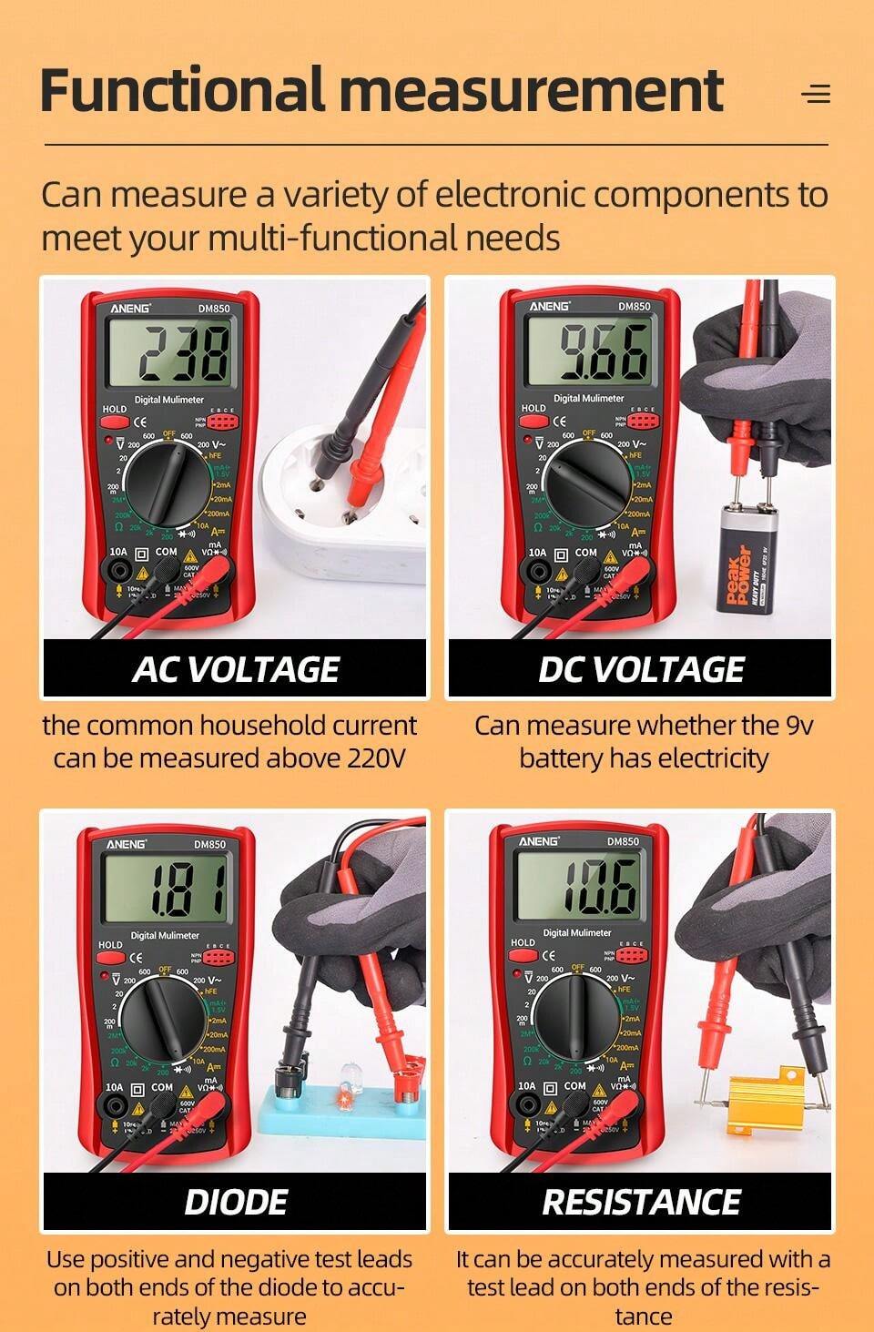 ANENG ANENG DM850 Digital Multimeter 1999 Counts Eletric Professional ...