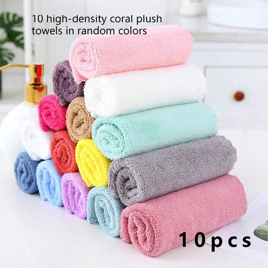 10pcs Assorted High Density Coral Fleece Towel, Absorbent Thick Small ...