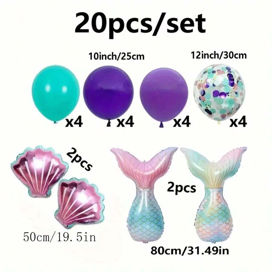 20 Piece Mermaid Tail Balloon Set - Ocean Themed Party Decoration ...