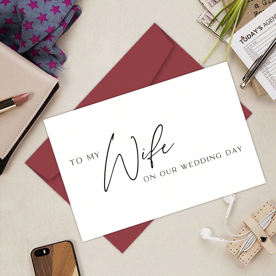1pc To My Wife On Our Wedding Day Card With Envelope, Charming Wedding ...