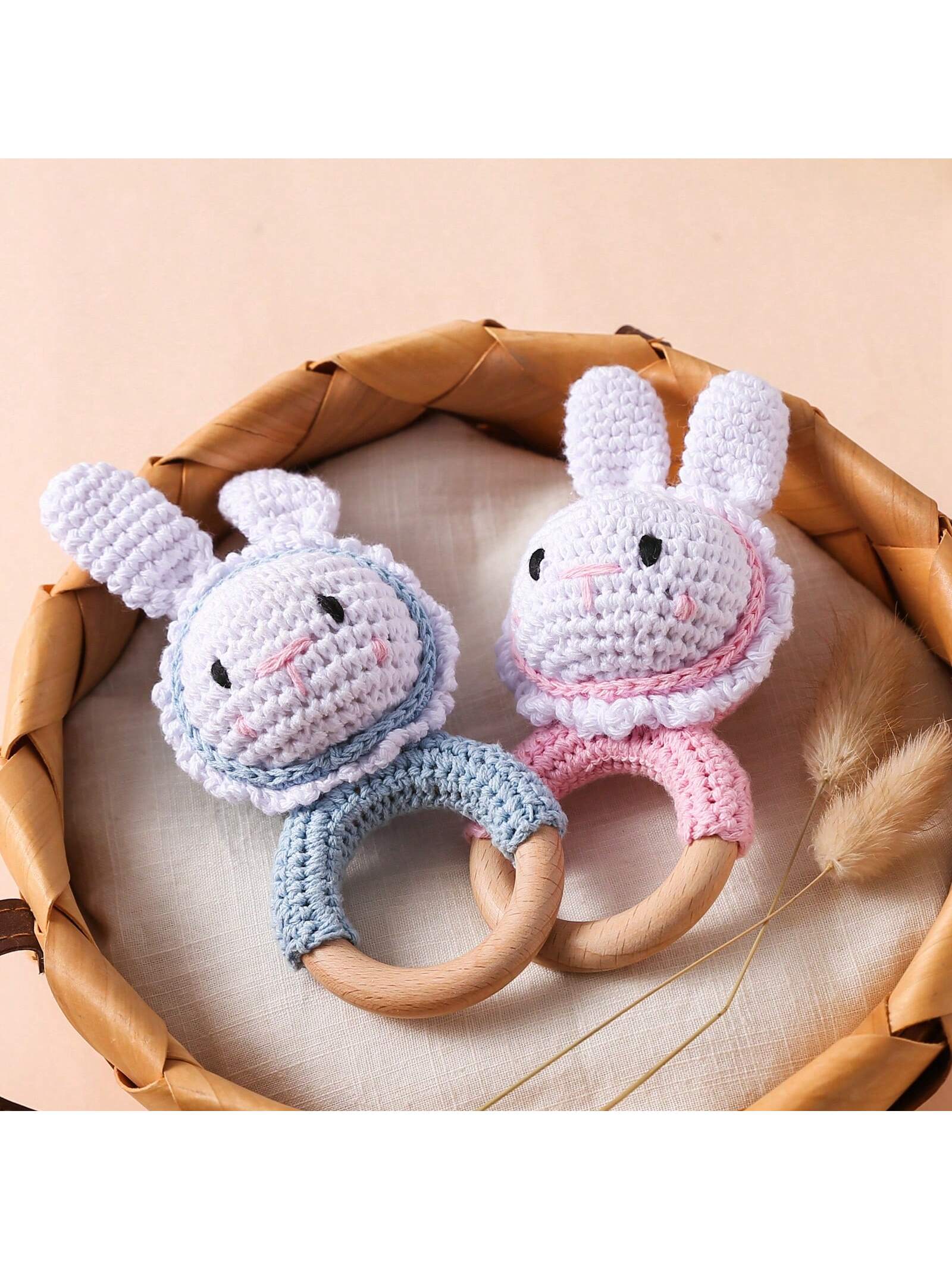 Crochet Rabbit Rattle Doll With Bell, Soft Teether, Baby Comfort Plush ...