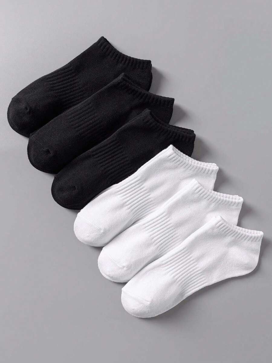 6 Pairs Women's Versatile Solid Black And White Cinched Waist Casual ...