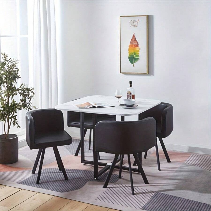 Modern 5-Piece Dining Table Set, Square Dining Table And 4 Dining ...