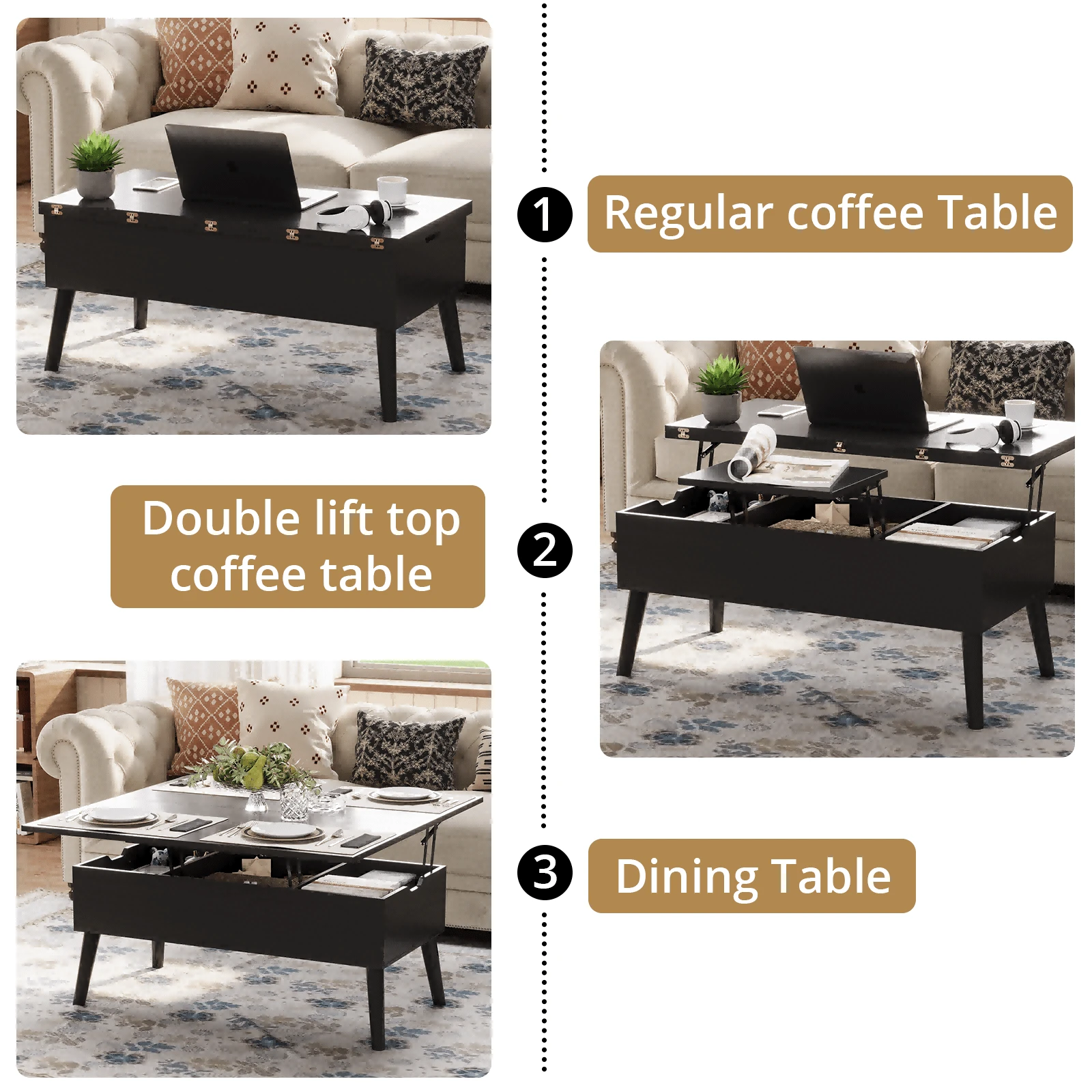 VOWNER VOWNER Lift Top Coffee Table Convertible To Dining Table, 3 In 1 Multi-Function Coffee ...