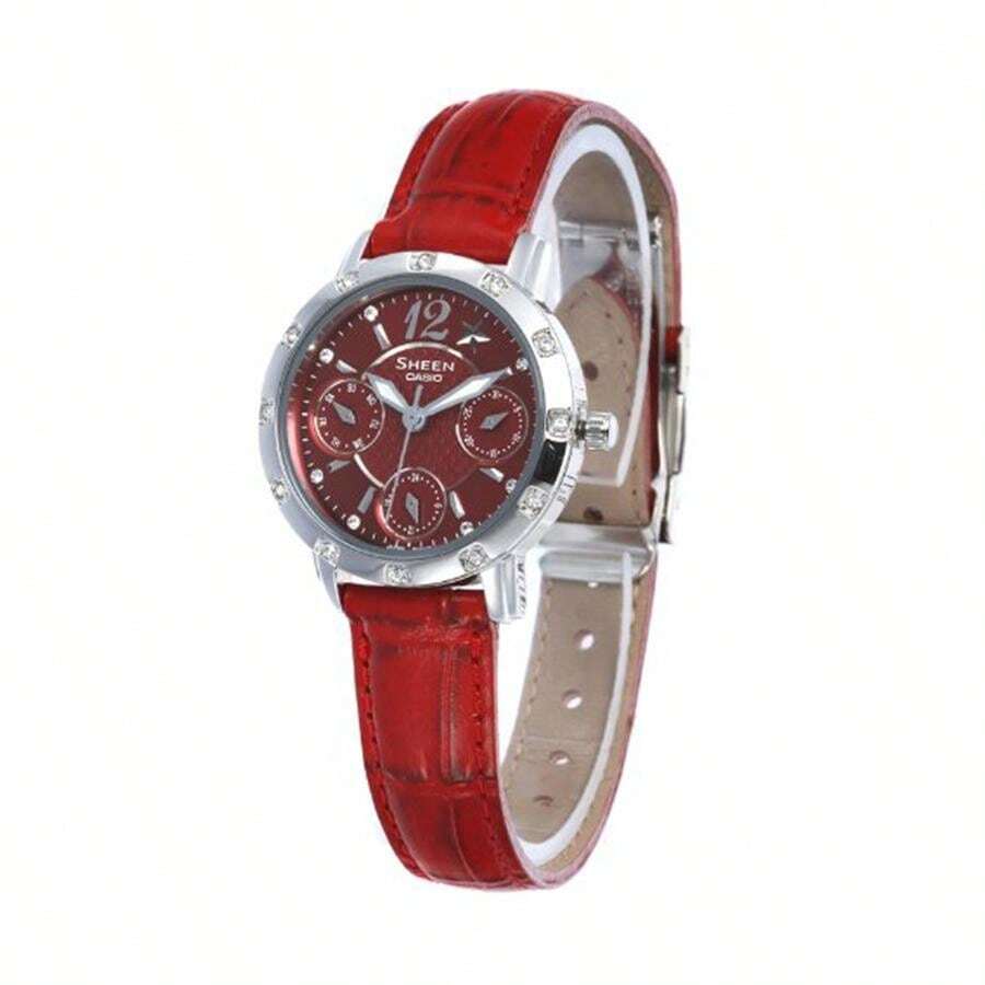 Casio Reloj de vestir de mujer Sheen con esfera roja analógica ...