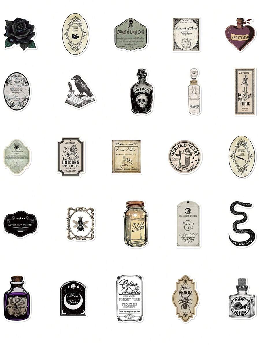 50pcs Gothic Apothecary Vintage Magic Potion Sticker Labels For ...