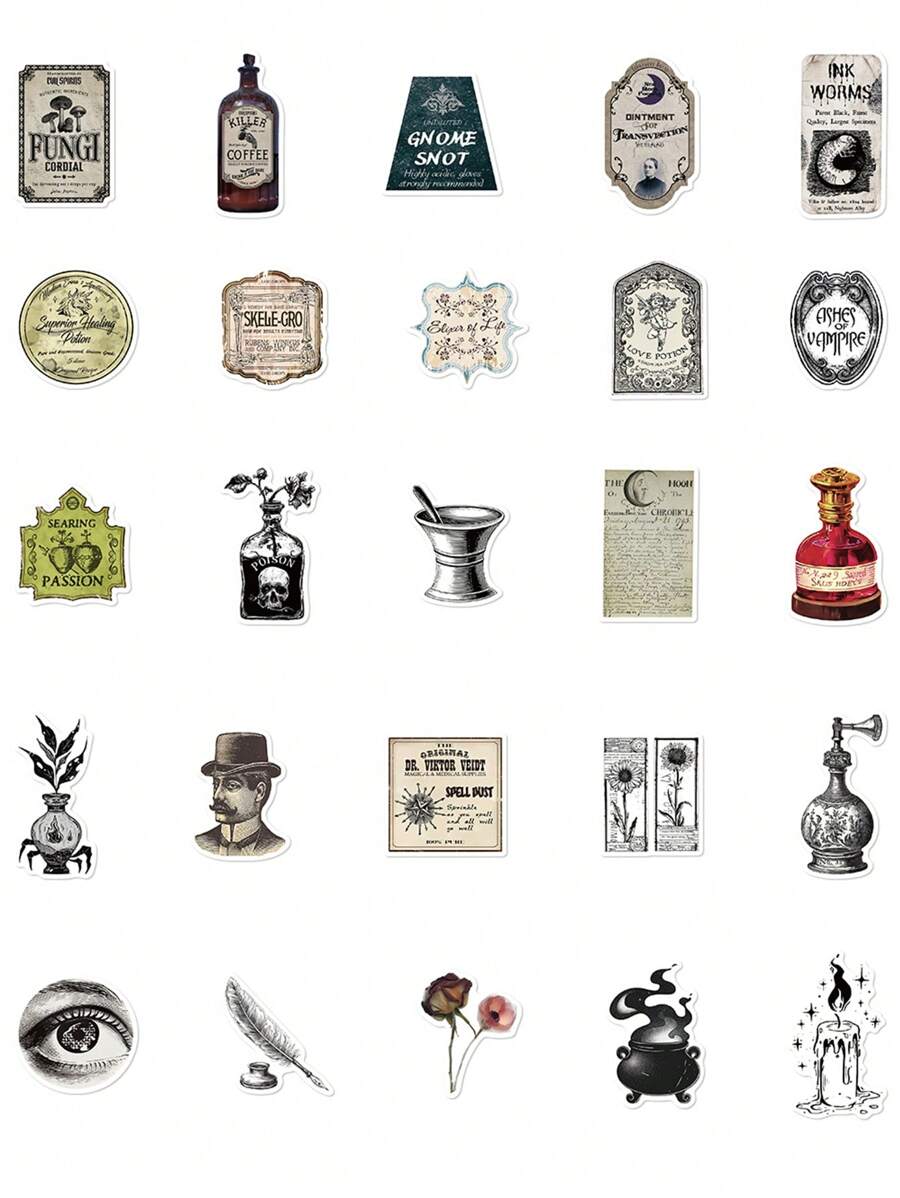 50pcs Gothic Apothecary Vintage Magic Potion Sticker Labels For ...