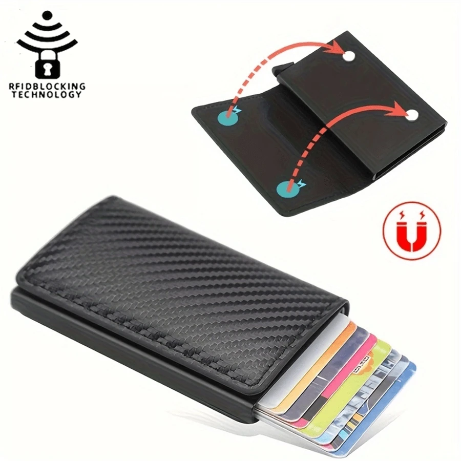 Men's Slim Magnetic Wallet Pop-Up Card Holder RFID Blocking Minimalist ...