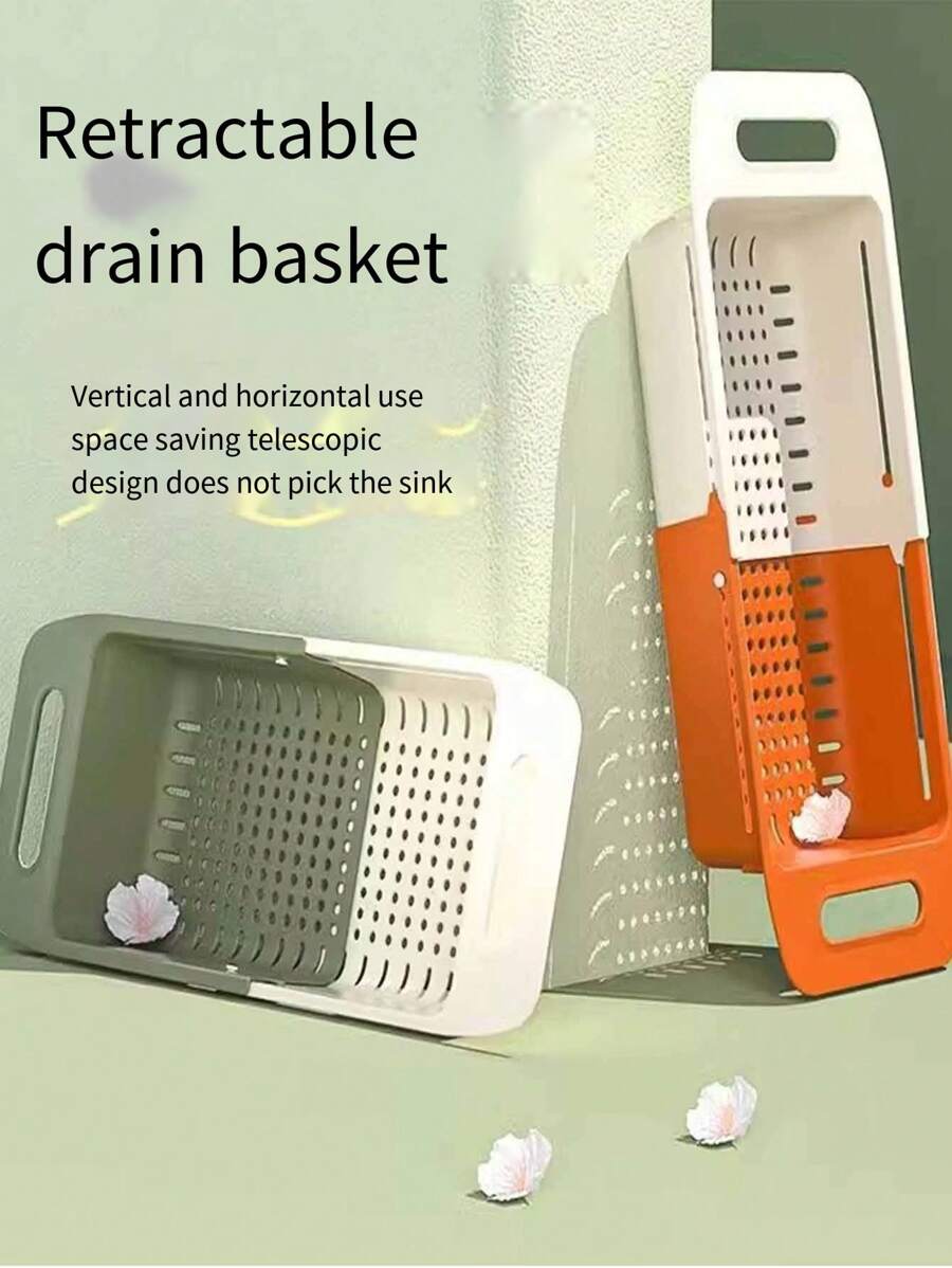 2-Tone Plastic Drain Basket, Expandable Kitchen Sink Colander ...