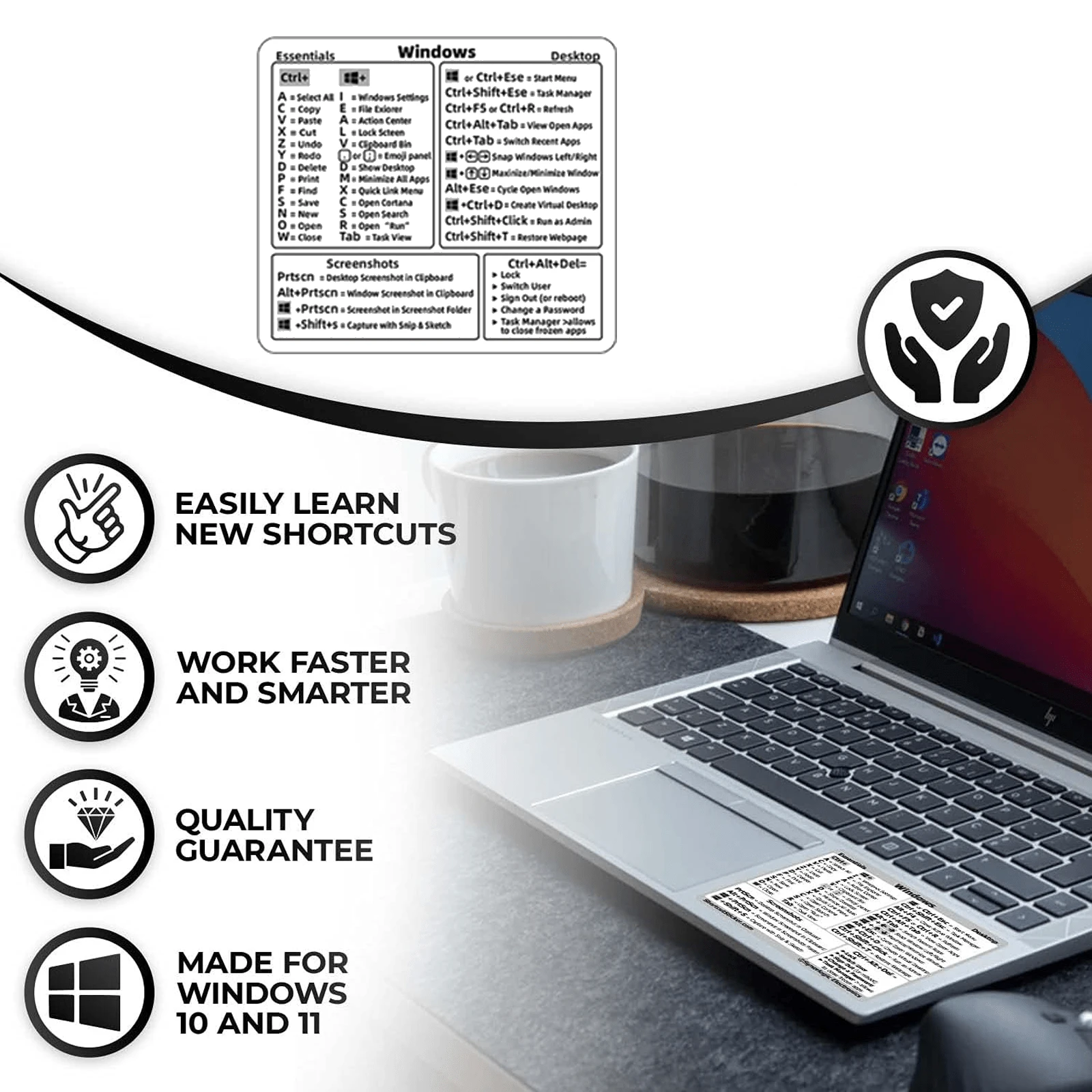 2pcs Windows PC Reference Keyboard Shortcut Sticker | Vinyl, No-Residue ...