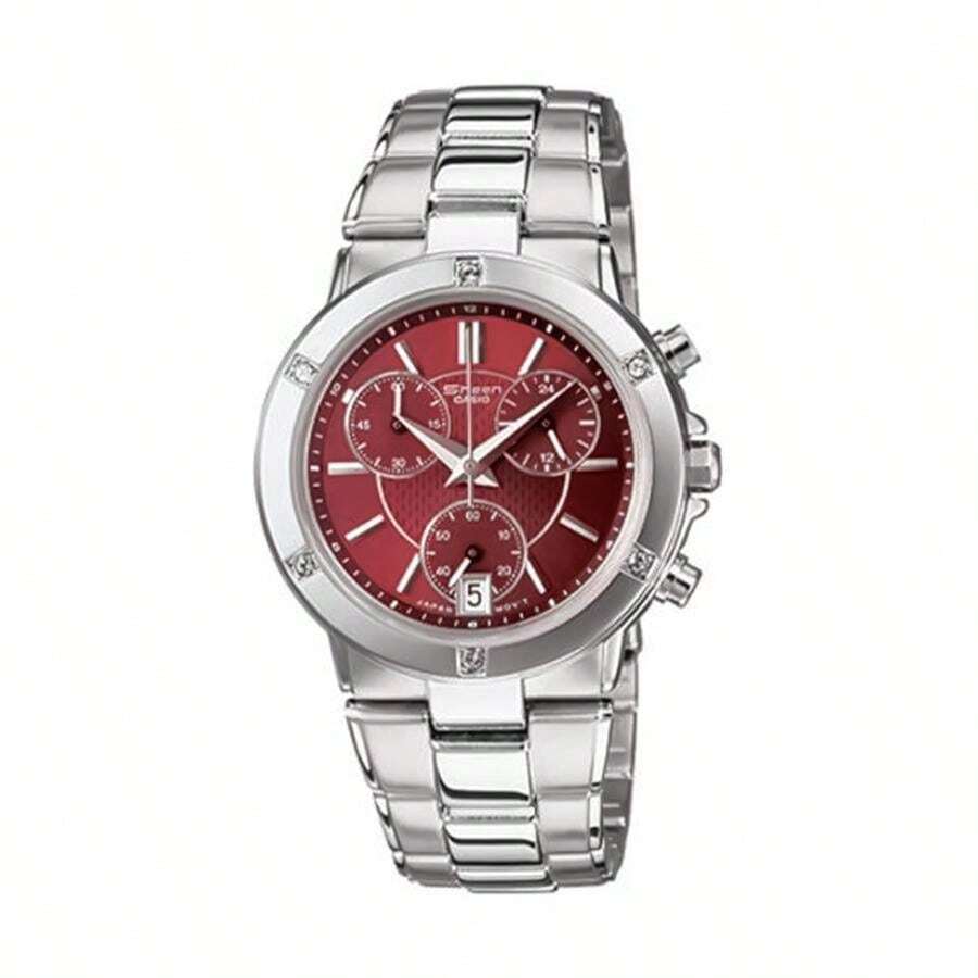Casio Sheen Waterproof Stainless Steel Strap Analog Red Dial Women ...