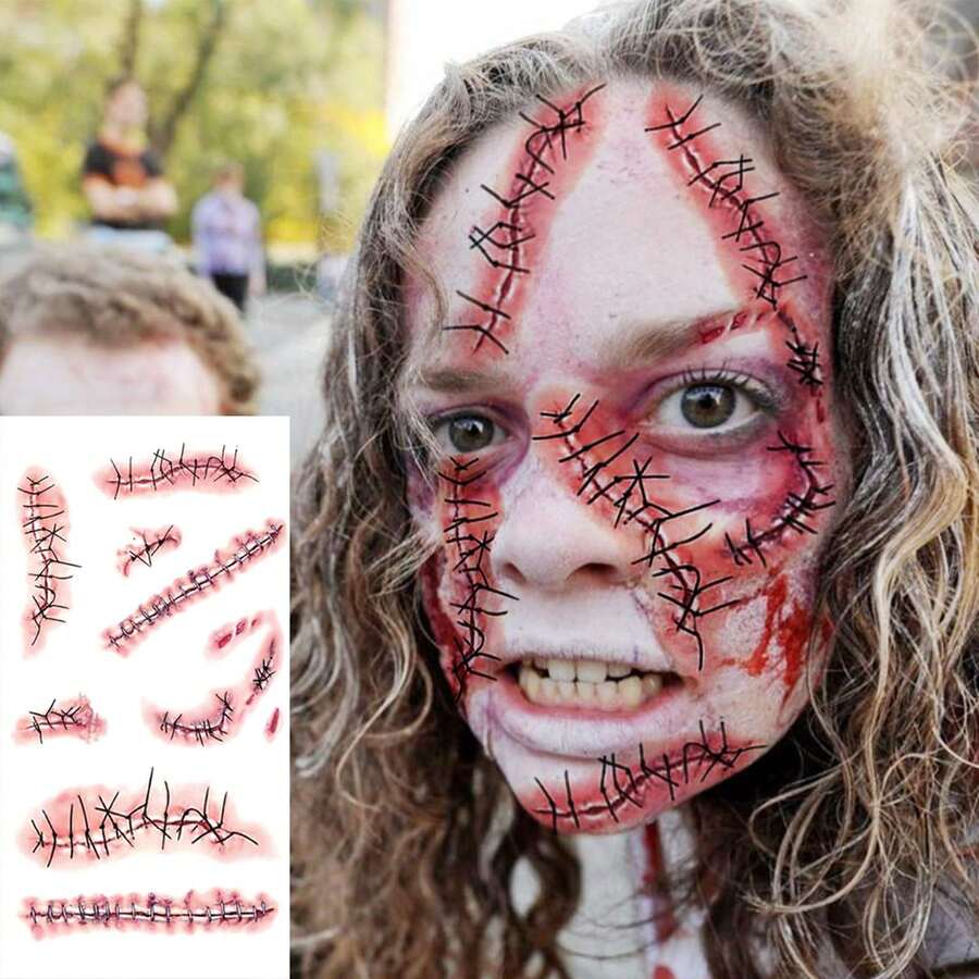1 Sheets 3D Realistic Fake Scars Tattoo Temporary Halloween Makeup Kit ...